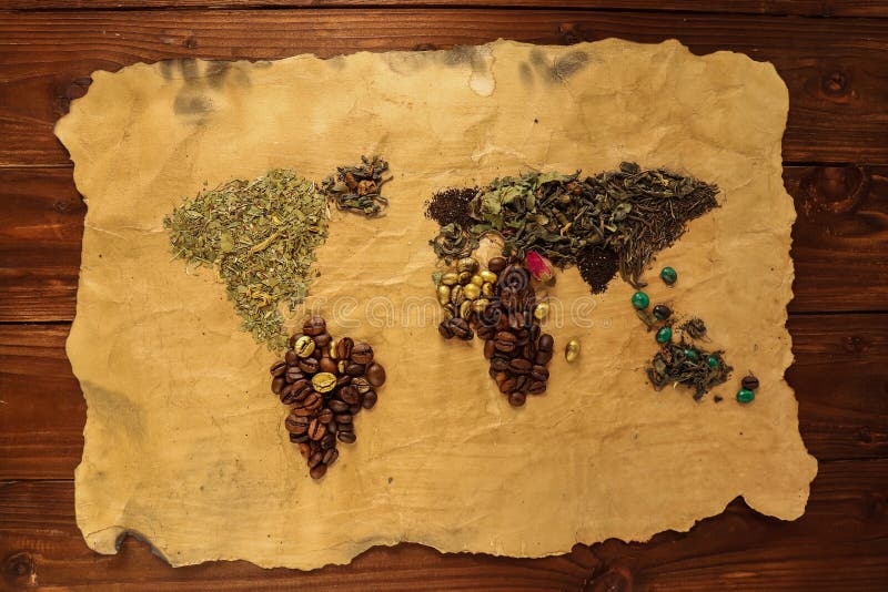 Map of World Made with Various Sorts of Tea and Coffee Stock Photo ...