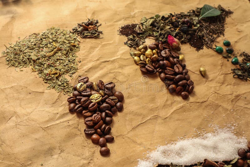Map of World Made with Various Sorts of Tea and Coffee Stock Image ...