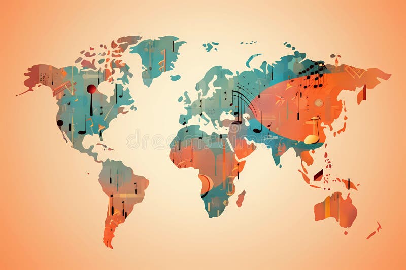 A Map of the World with Music Notes on it. AI Generation Stock ...