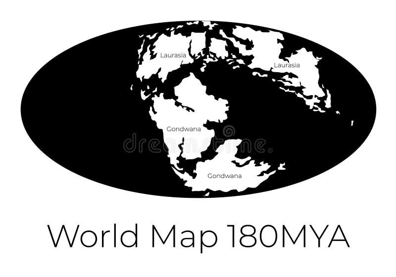 Map of the World 180MYA. Monochrome Vector Illustration of Worldmap ...