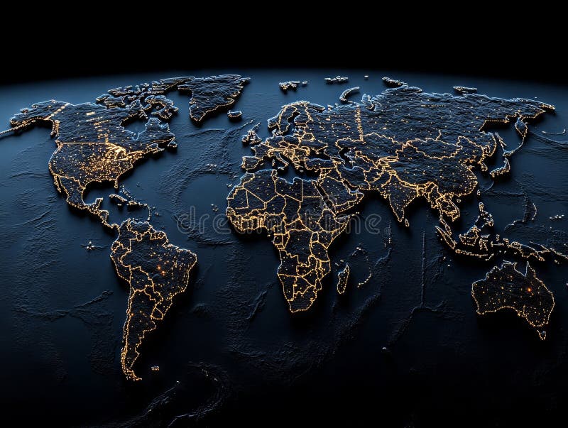 A Map of the World at Night with Lights on it Stock Image - Image of ...