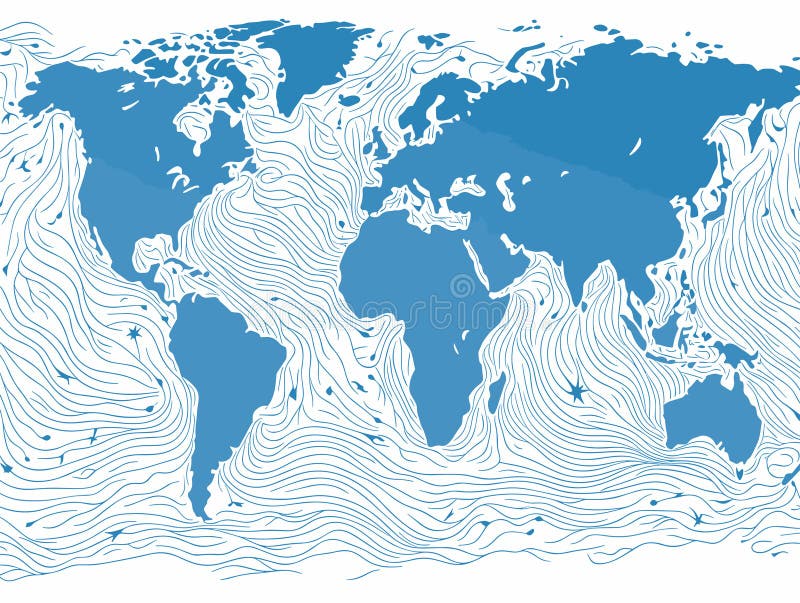 Map of the World with Oceans and Seas in Hand-drawn Style Stock Vector ...