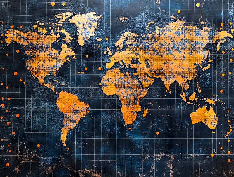 A Map of the World with Orange Dots on it Stock Photo - Image of ...