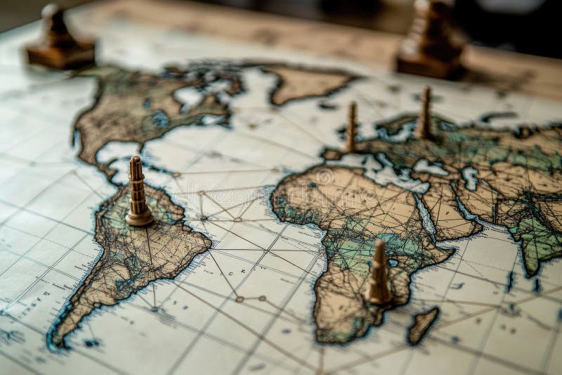 A Map of the World with Pins Marking Various Locations Stock Image ...