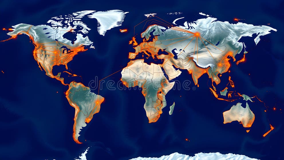 A Map of the World with a Red Line Drawn through it Stock Illustration ...