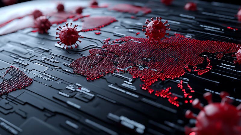 A Map of the World with Red Viruses on it Stock Photo - Image of ...