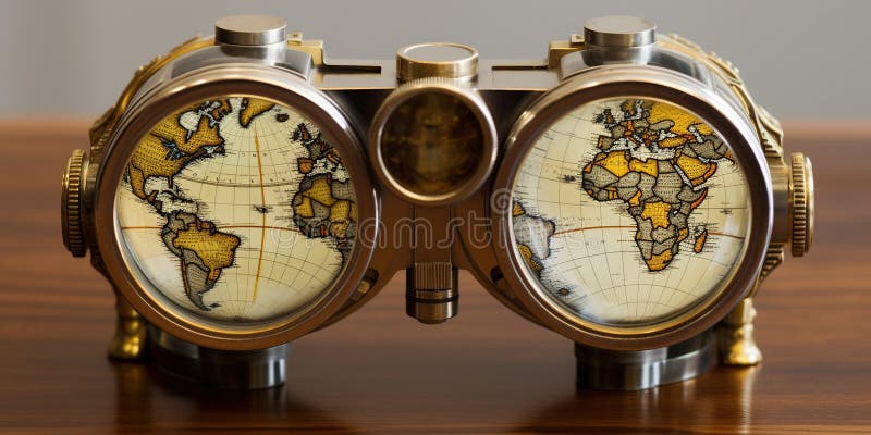 Map of the World is Reflected in the Lenses of Binoculars, Concept of ...