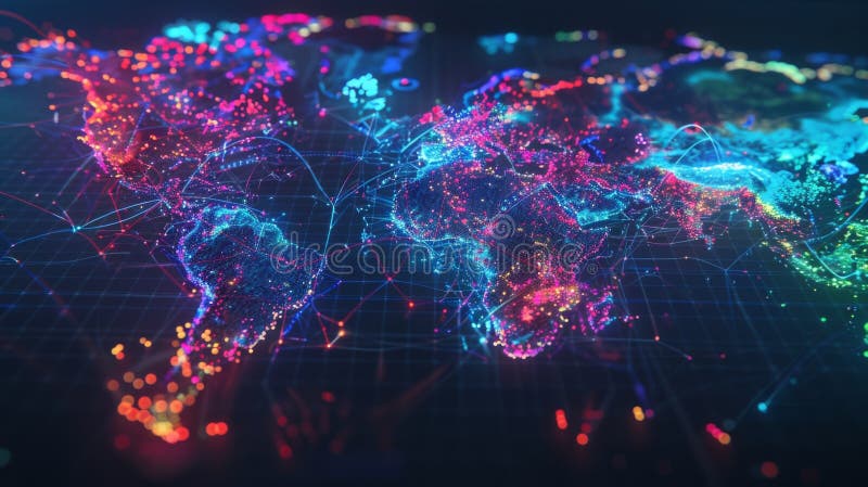 A Map of the World Showcasing Colorful Lights Representing Various ...