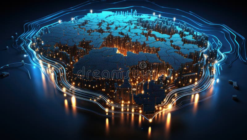 A Map of the World Surrounded by Lights. Generative AI Image. Stock ...