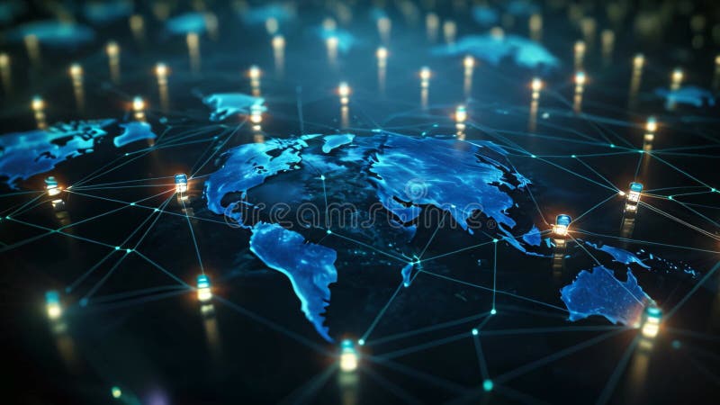 Map of World Surrounded by Lights, Illuminating Global Connections and ...