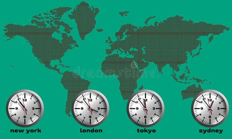 Map World Time Concept Include of New York, London, Sydney and Tokyo ...