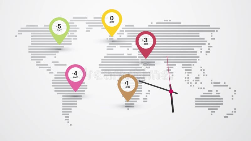 World Time Map and Satellite Circulation Cartoon Animation Stock ...