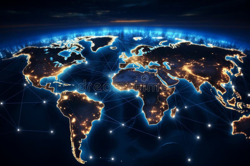 Global Map Illuminated by Lights Stock Illustration - Illustration of ...