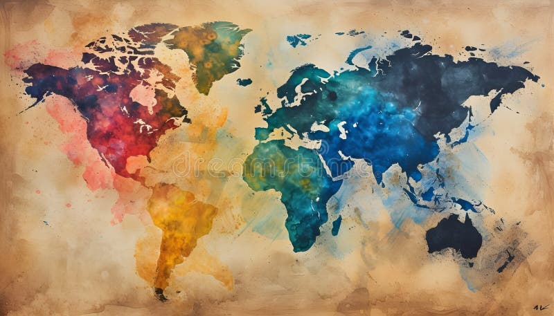 Map of the World Watercolor Stock Illustration - Illustration of ...