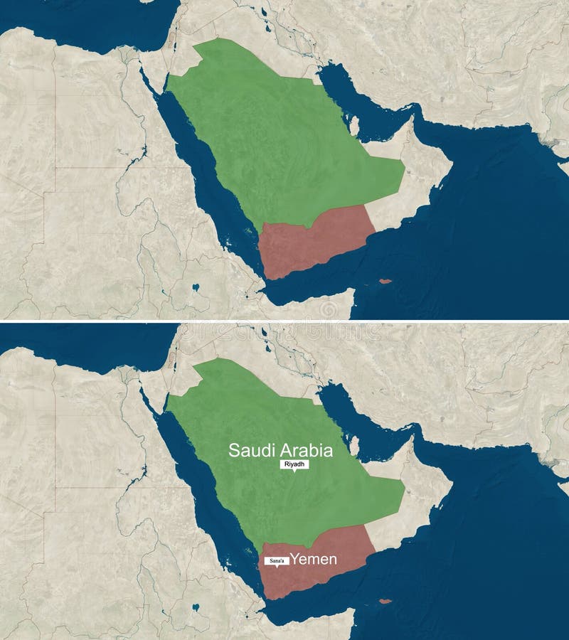 The Map of Yemen and Saudi Arabia with Text, Textless Stock ...