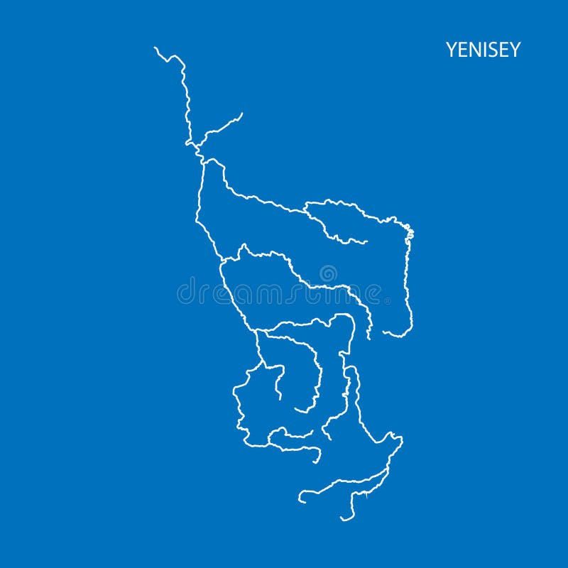 Map of Yenisey River Drainage Basin. Simple Thin Outline Vector ...
