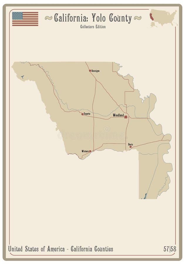 Map of Yolo County in California Stock Vector - Illustration of county ...