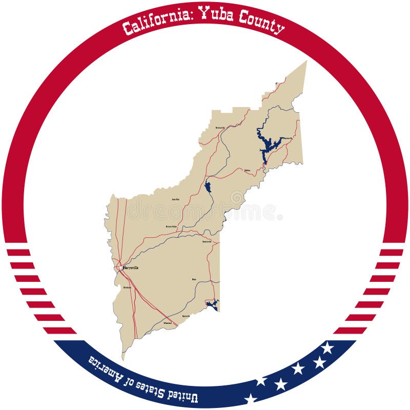 Map of Yuba County in California, USA Stock Vector - Illustration of ...