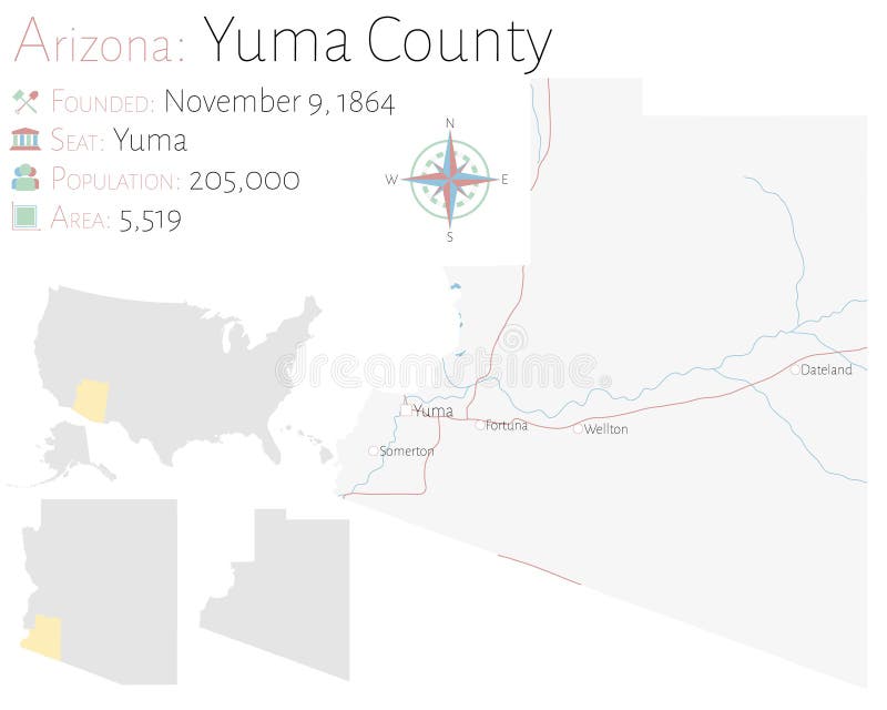 Map of Yuma County in Arizona Stock Vector - Illustration of ...