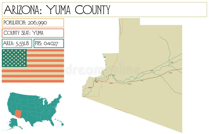 Map of Yuma County in Arizona, USA. Stock Vector - Illustration of ...