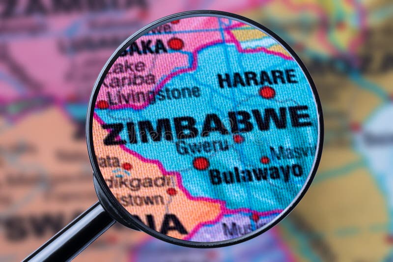 Map of ZIMBABWE through Magnifying Glass. Stock Image - Image of ...