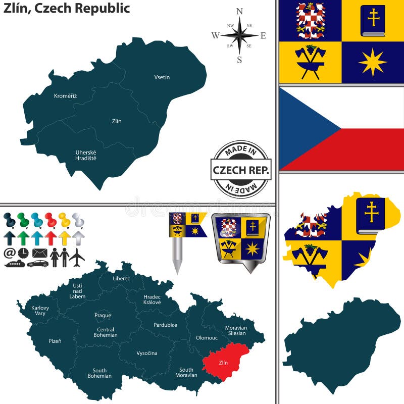 Location Zlin Region on Map Czech Republic. 3d Location Sign Similar To ...