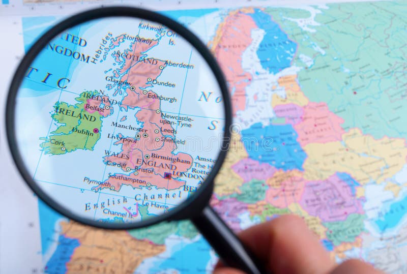 Map and Zoom Lens, England stock image. Image of geography - 28716545
