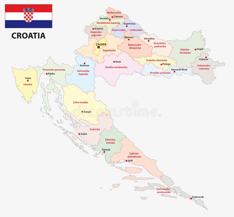 Mapa Administrativo Da Croácia Com Bandeira Ilustração Stock ...