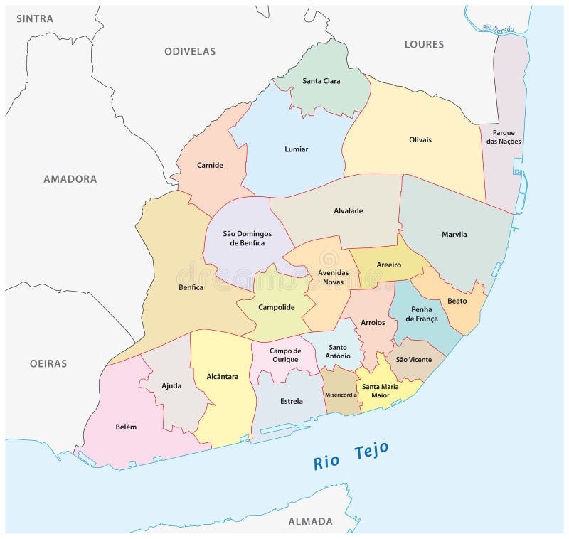 Mapa Administrativo Da Nova Estrutura Urbana De Lisboa Ilustração do ...