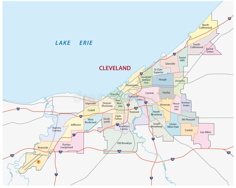 Mapa Administrativo De Cleveland Ilustração Stock - Ilustração de ...