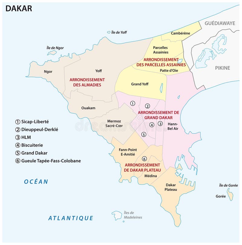 Mapa Administrativo De La Capital Senegalesa, Dakar Ilustración del ...