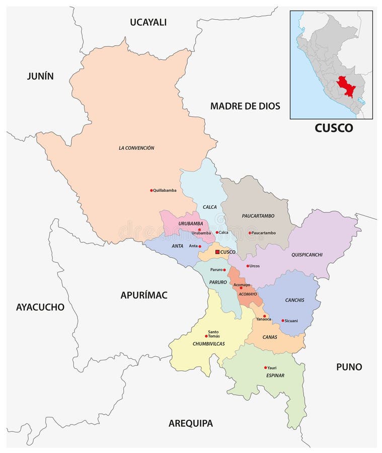 Mapa Administrativo De La Región Peruana De Cusco Ilustración del ...