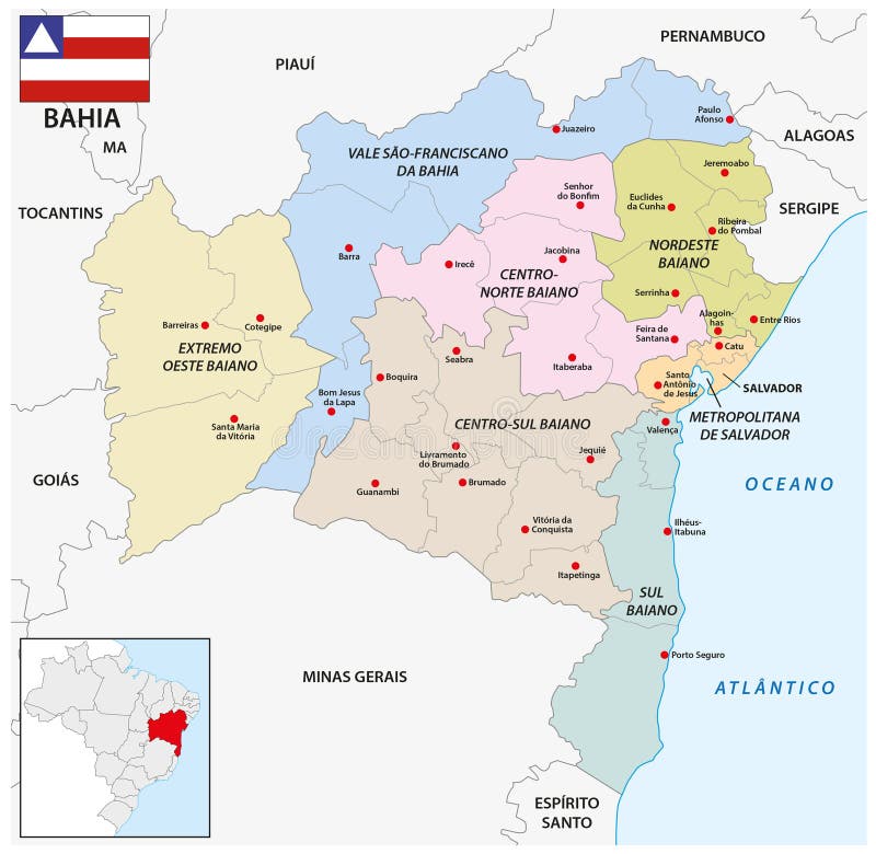 Mapa Administrativo Do Estado Brasileiro Da Bahia Ilustração do Vetor ...
