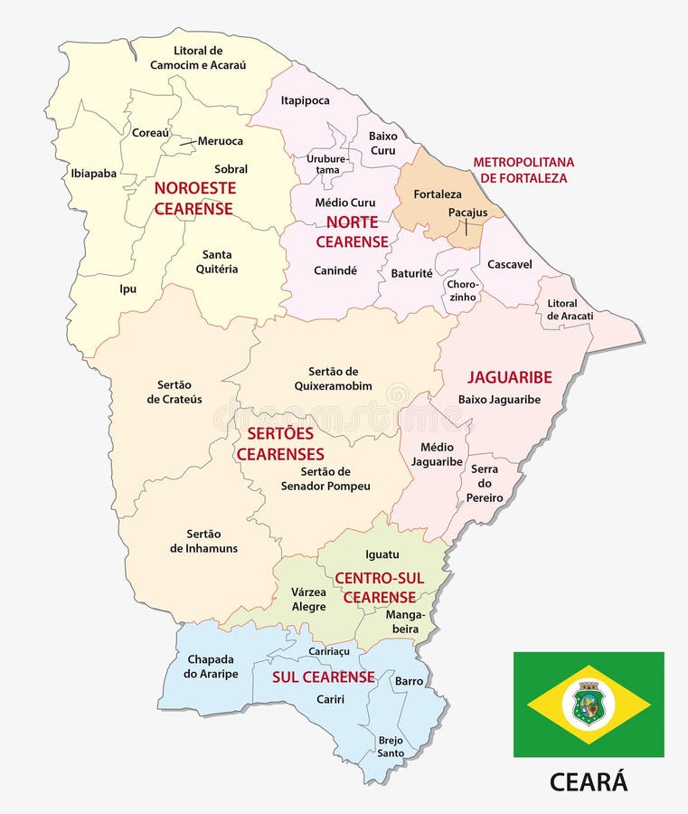 Mapa Administrativo E Político De Ceara Com Bandeira Ilustração do ...