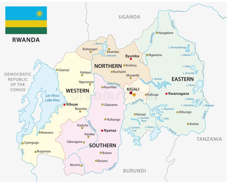 Mapa Administrativo E Político De Ruanda Do Vetor Com Bandeira ...