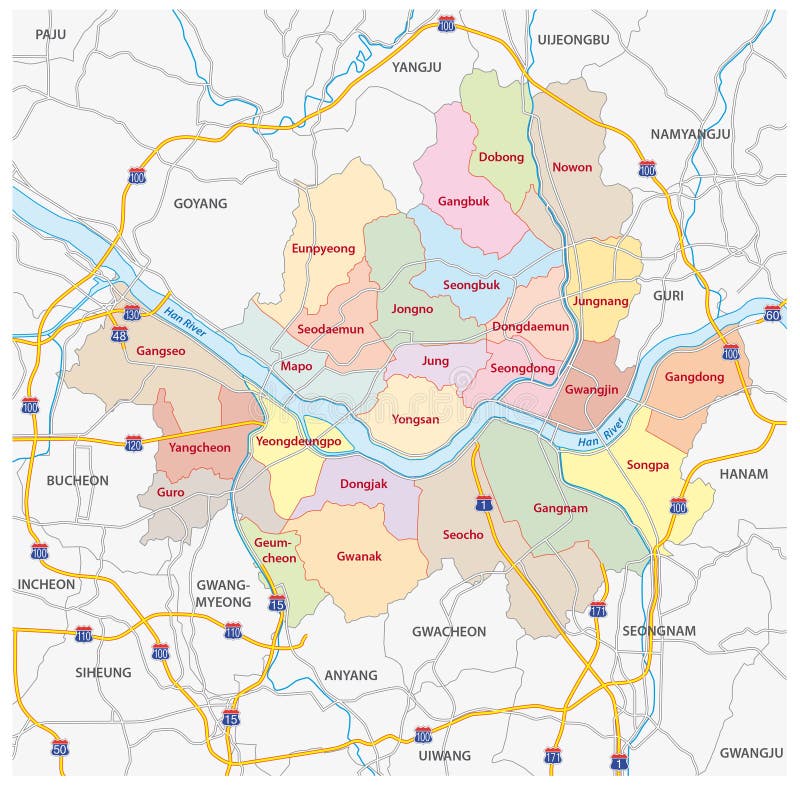 Mapa Administrativo De Seul Stock de ilustración - Ilustración de asia ...