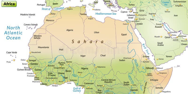 Mapa sahary i Sahel strefa ilustracja wektor. Illustration of granica ...
