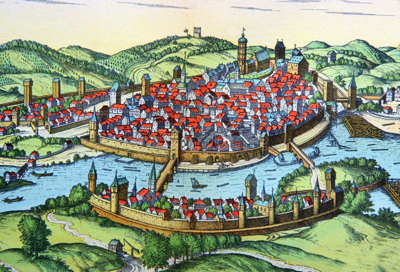 Mapa Antiguo De Una Ciudad Europea Medieval Imagen de archivo editorial ...