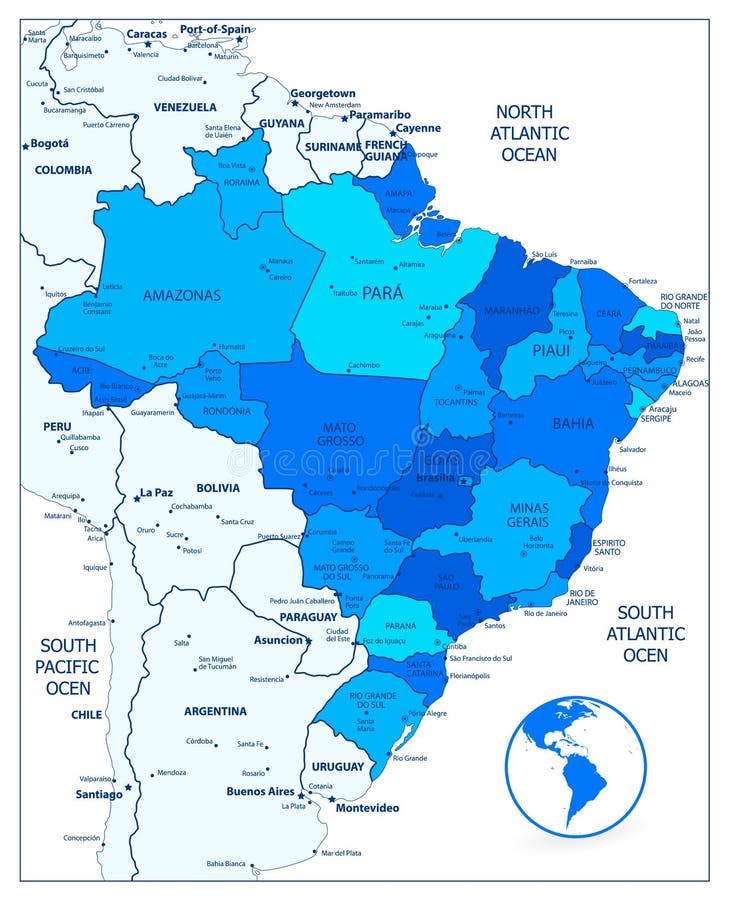 Mapa Azul De Las Divisiones Administrativas Del Brasil Ilustración del ...