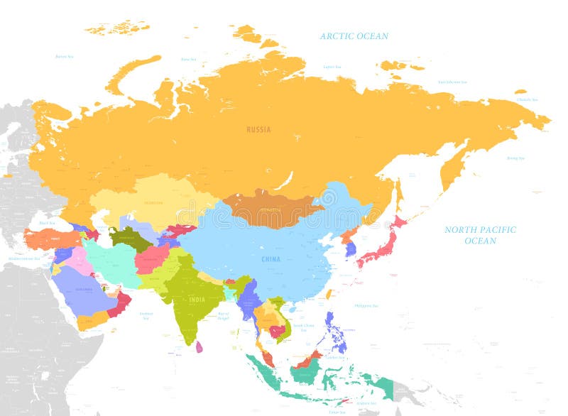 Mapa Político De Asia Con Nombres Ilustración del Vector - Ilustración ...
