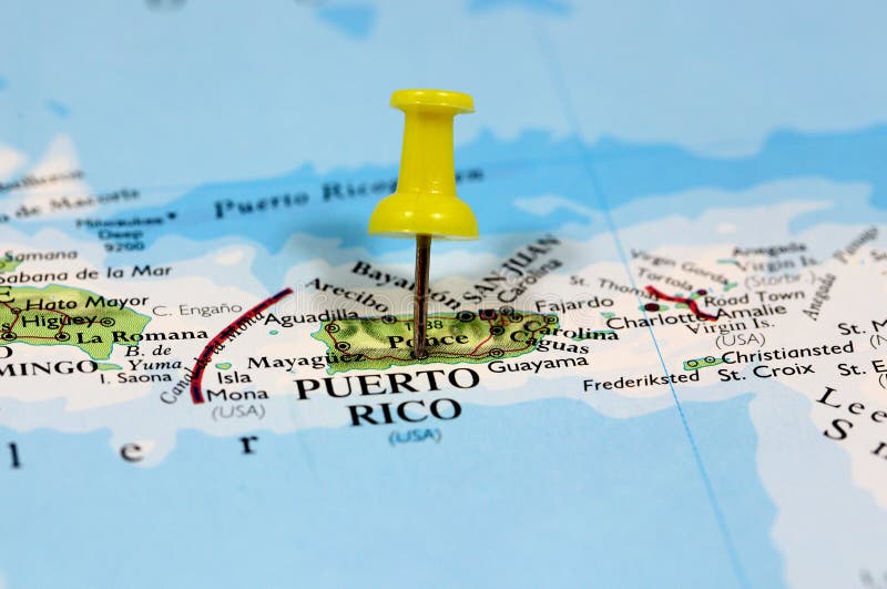 Mapa Com Ponto Do Pino De Porto Rico Foto de Stock - Imagem de ...
