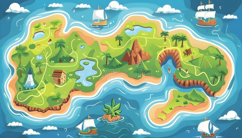 Mapa con el mar y la isla stock de ilustración. Ilustración de color ...