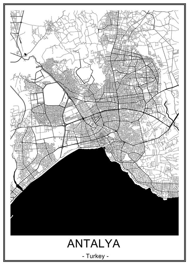 Mapa Da Cidade De Antalya, Turquia Ilustração Stock - Ilustração de ...