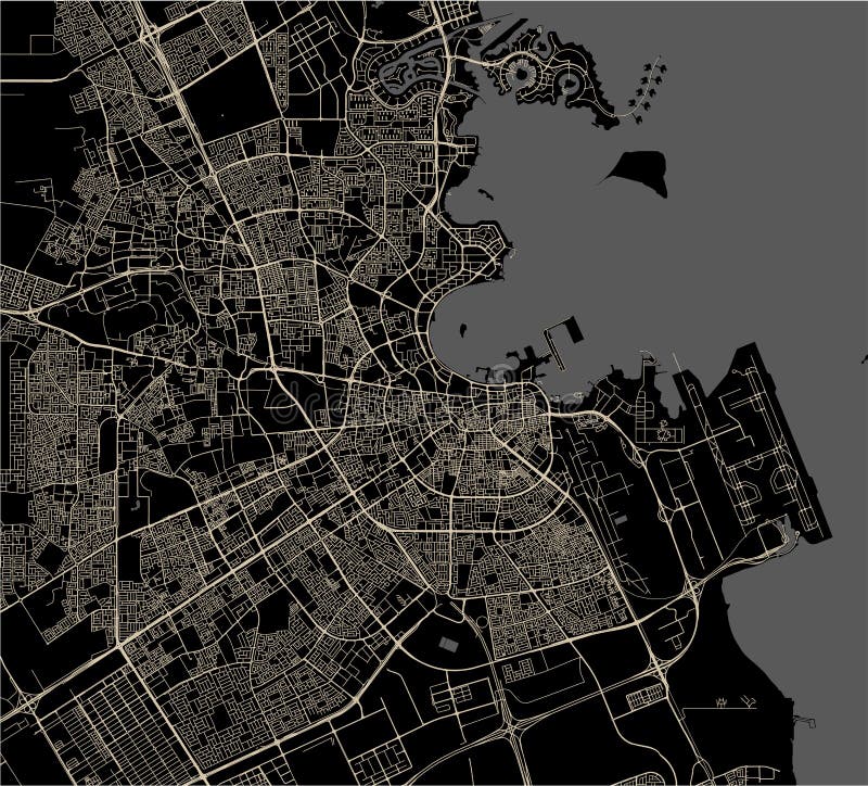 Mapa Da Cidade De Doha, Catar Ilustração Stock - Ilustração de centro ...