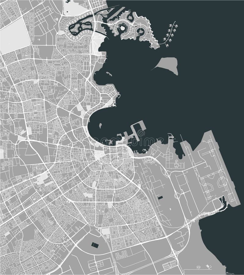 Mapa Da Cidade De Doha, Catar Ilustração Stock - Ilustração de esquema ...