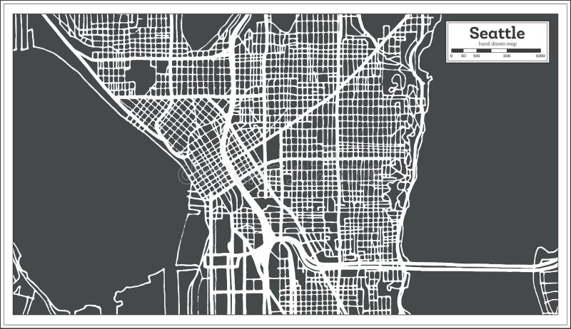 Mapa Da Cidade De Seattle EUA No Estilo Retro Ilustração Preto E Branco ...