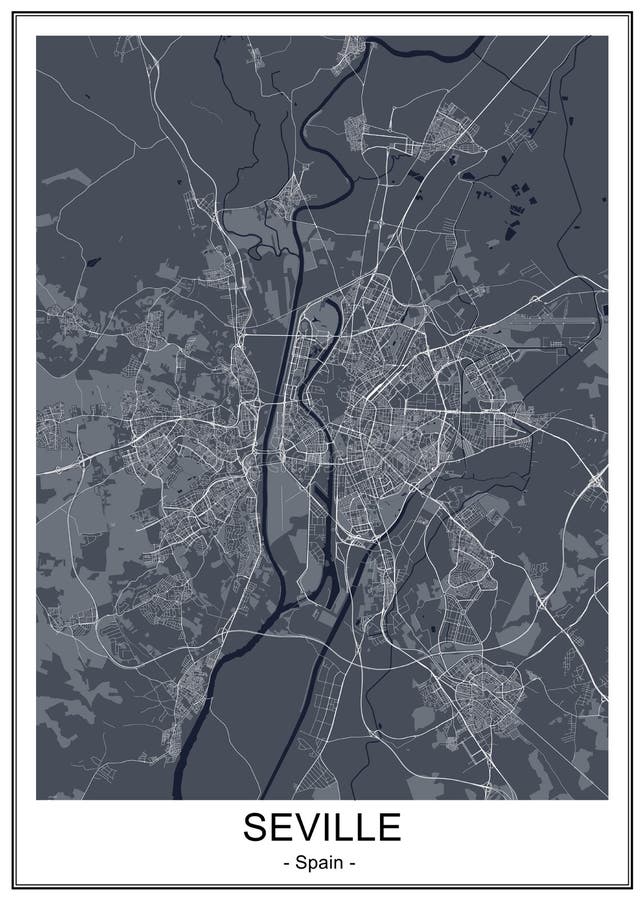 Mapa Da Cidade De Sevilha, Espanha Ilustração Stock - Ilustração de ...