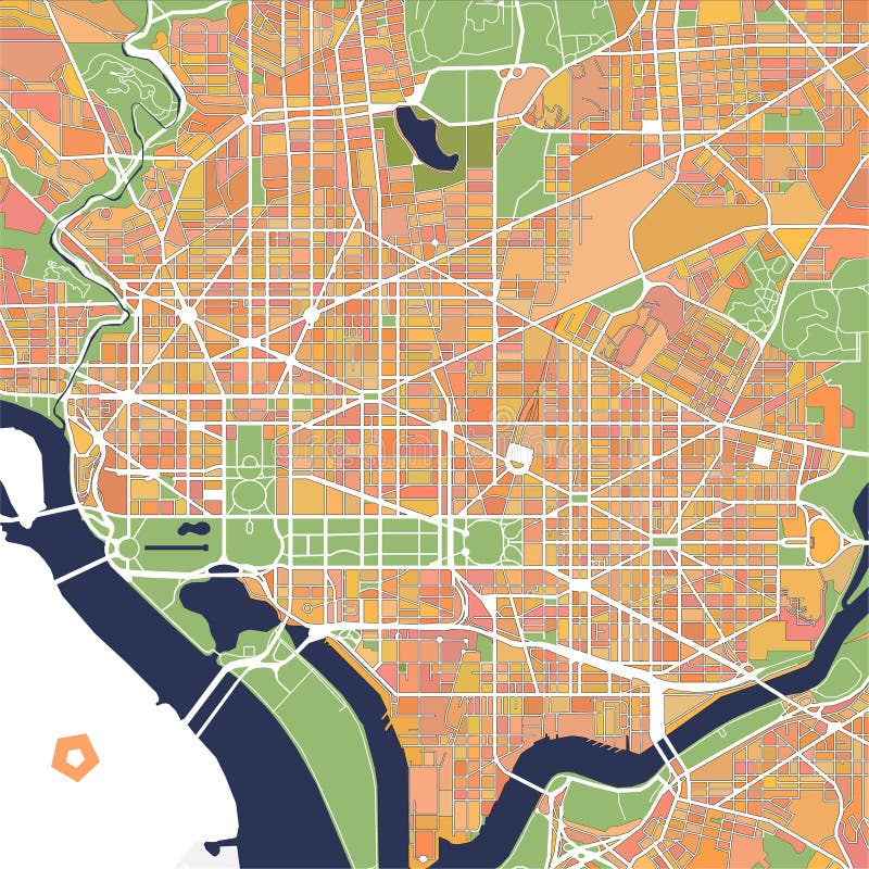 Mapa Da Cidade De Washington, D C , EUA Ilustração Stock - Ilustração ...