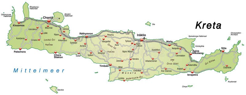 Mapa da Creta com estradas ilustração stock. Ilustração de grécia ...