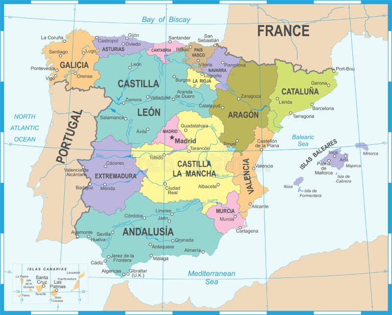 Mapa Da Espanha - Ilustração Do Vetor Ilustração Stock - Ilustração de ...